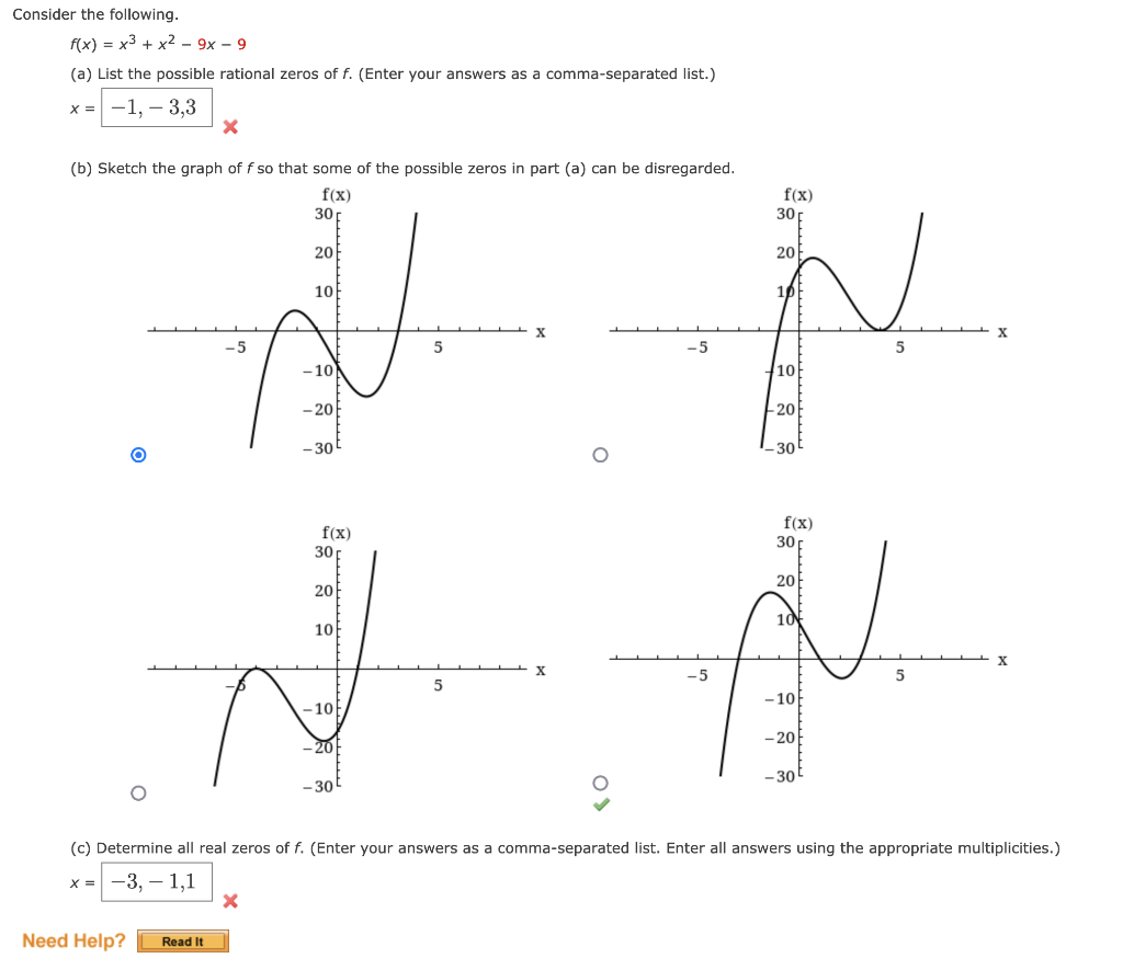 Solved Consider the following. f(x) = x3 + x2 - 9x - 9 (a) | Chegg.com