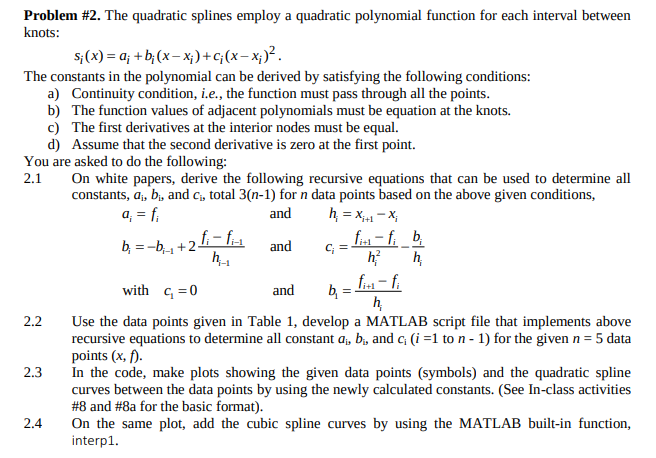 Solved Problem #2. The quadratic splines employ a quadratic | Chegg.com