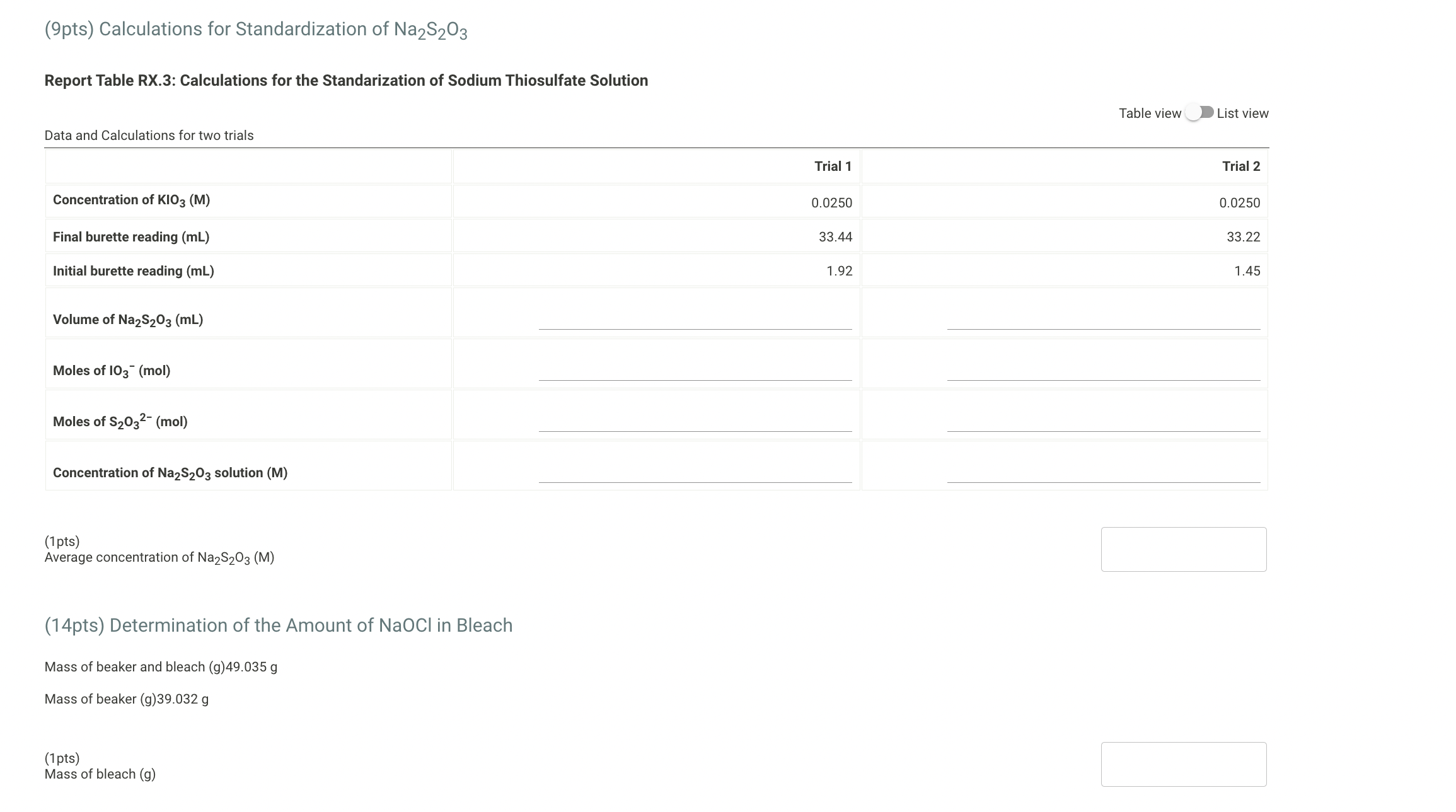 Standardization Of Na2 S2o3 Exact Concentration Of 3256