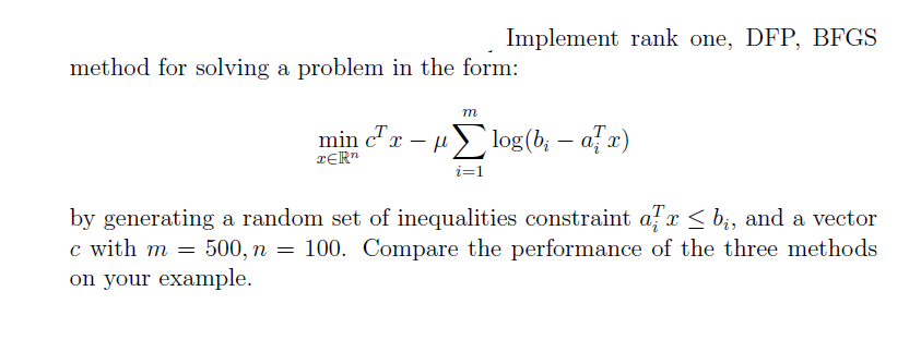 Implement rank one, DFP, BFGS method for solving a | Chegg.com