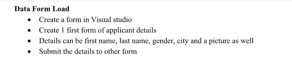Solved Data Form Load - Create a form in Visual studio - | Chegg.com