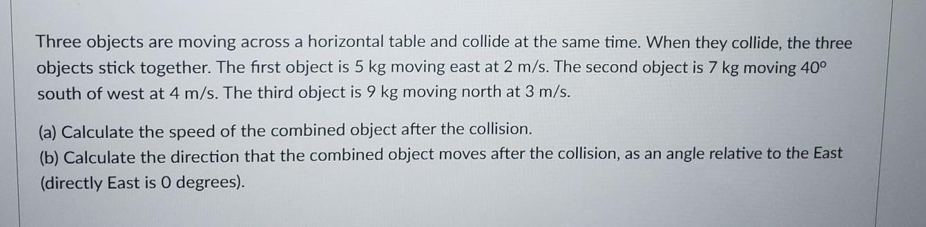 Solved Three objects are moving across a horizontal table | Chegg.com