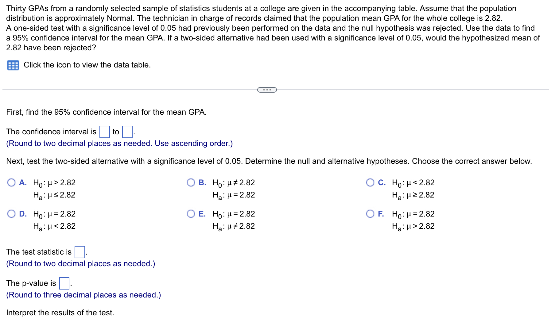 Solved Student GPA TableThirty GPAs from a randomly selected | Chegg.com