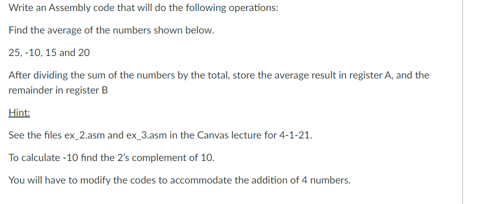 Write an Assembly code that will do the following | Chegg.com