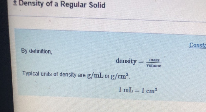 Solved Density of a Regular Solid Consta By definition | Chegg.com
