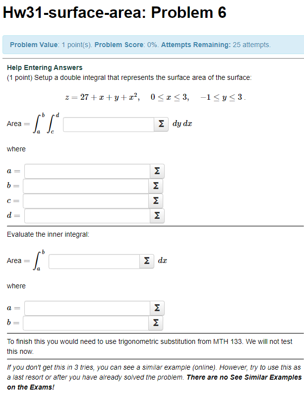 Solved Hw31-surface-area: Problem 6 Problem Value: 1 | Chegg.com