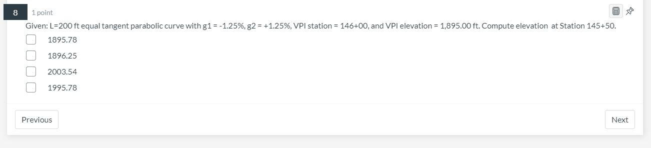 Solved 7 1 point Given: L=200 ft equal tangent parabolic | Chegg.com