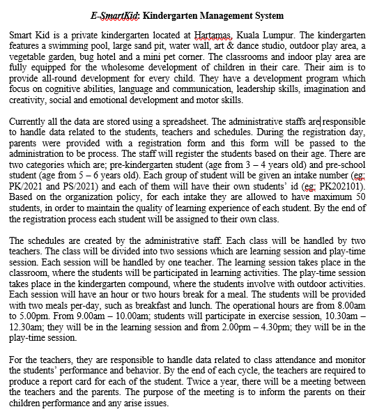 Solved E-SmartKid: Kindergarten Management System Smart Kid | Chegg.com