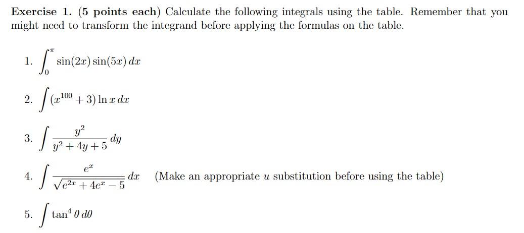 Solved Exercise 1. (5 points each) Calculate the following | Chegg.com