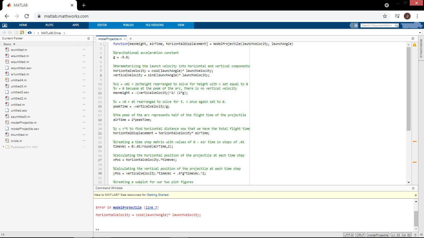Solved X MATLAB + + + c matlab.mathworks.com : HOME PLOTS | Chegg.com