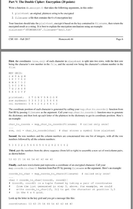 Solved Part V: The Double Cipher: Encryption (20 points) | Chegg.com