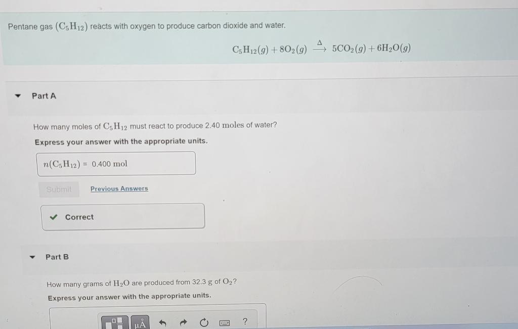 Solved Pentane gas (C5H12) reacts with oxygen to produce | Chegg.com