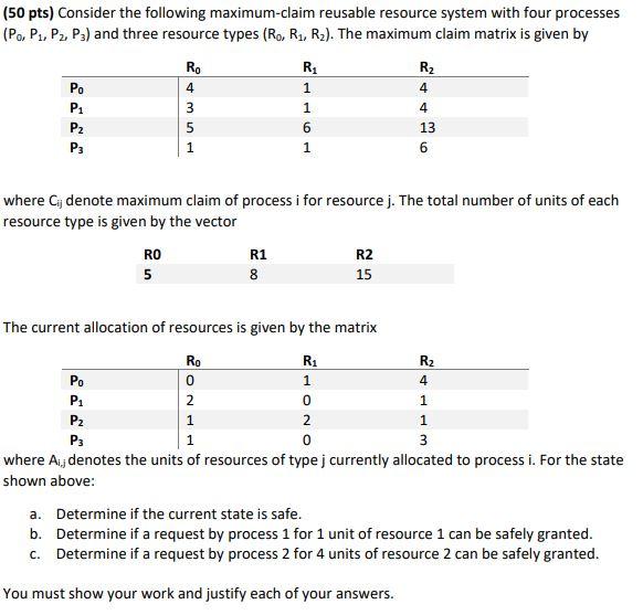 Solved (50 pts) Consider the following maximum-claim | Chegg.com