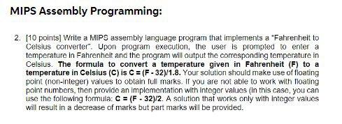 Solved MIPS Assembly Programming: 2. [10 points] Write a | Chegg.com