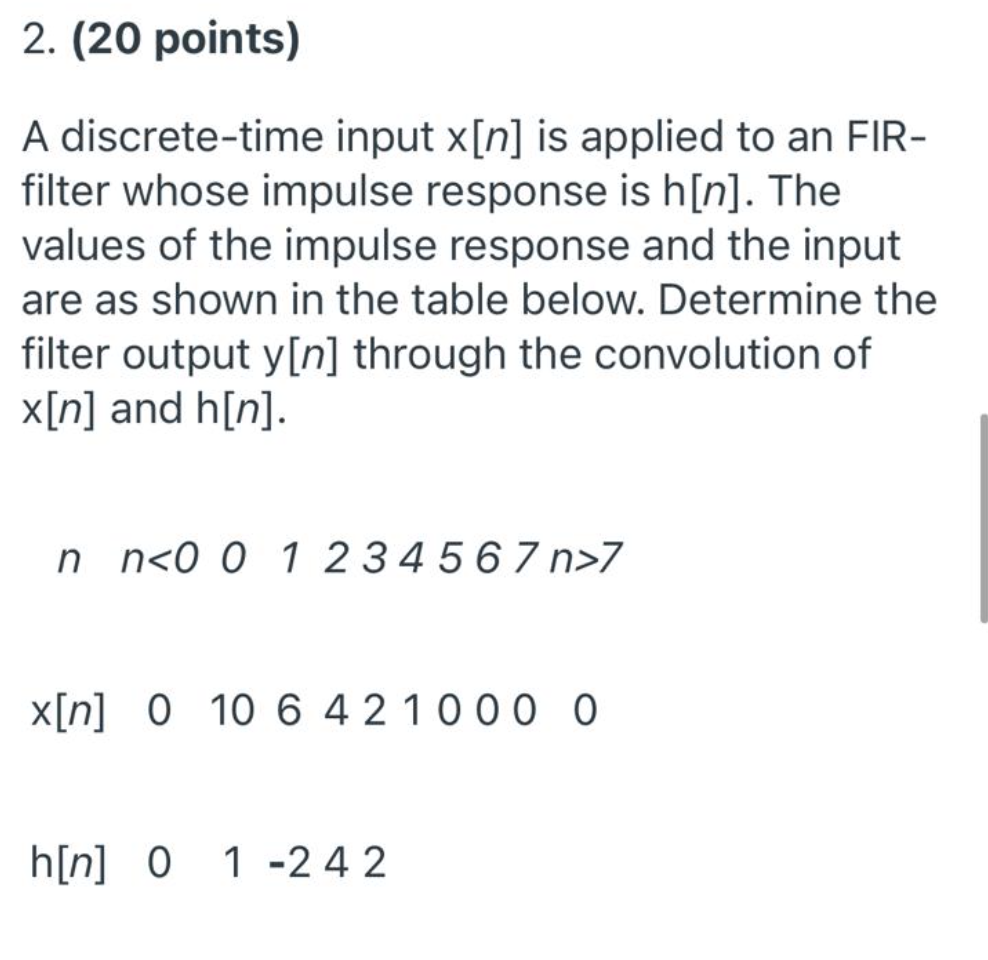 Solved 2. (20 points) A discrete-time input x[n] is applied | Chegg.com