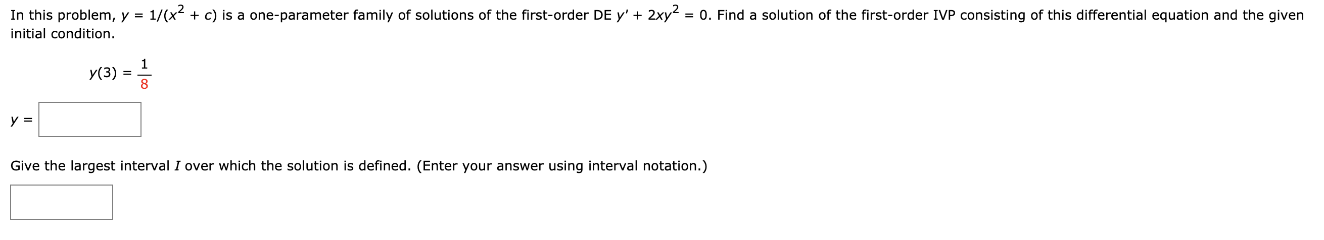 Solved In this problem, y = initial condition. 1/(x2 + c) is | Chegg.com