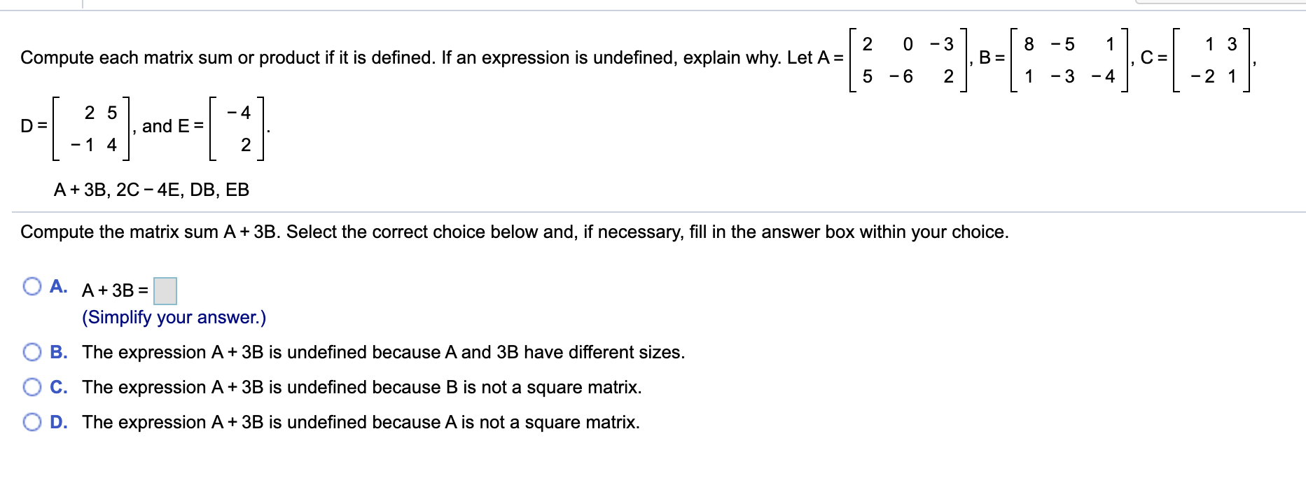 Solved n a Compute each matrix sum or product if it is | Chegg.com