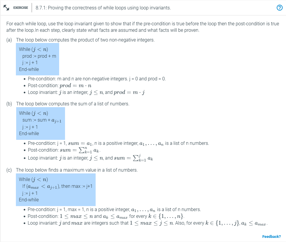 Solved EXERCISE 8.7.1: Proving the correctness of while | Chegg.com