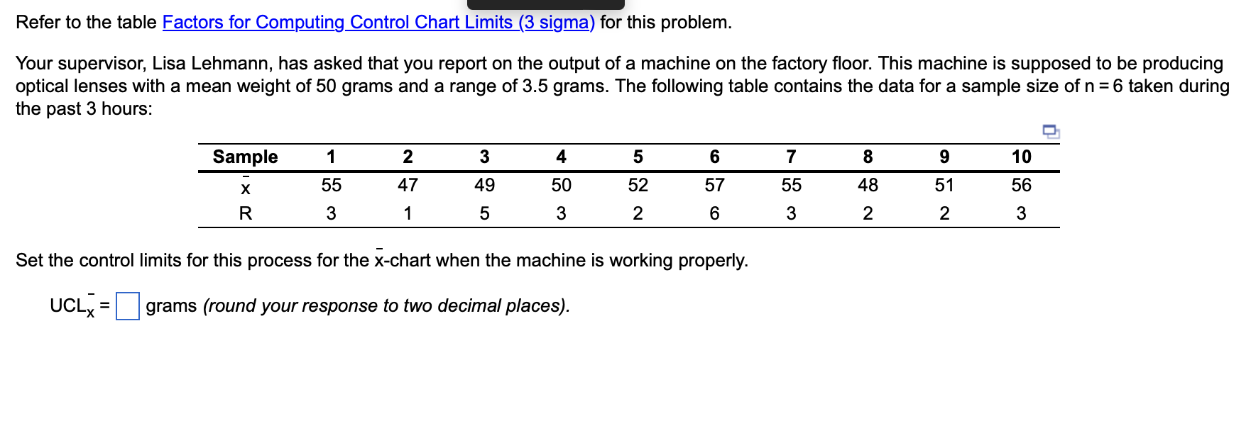 Solved Refer to the table Factors for Computing Control | Chegg.com
