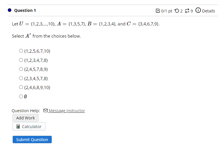 Solved Let U={1,2,3,…,10},A={1,3,5,7},B={1,2,3,4}, and | Chegg.com