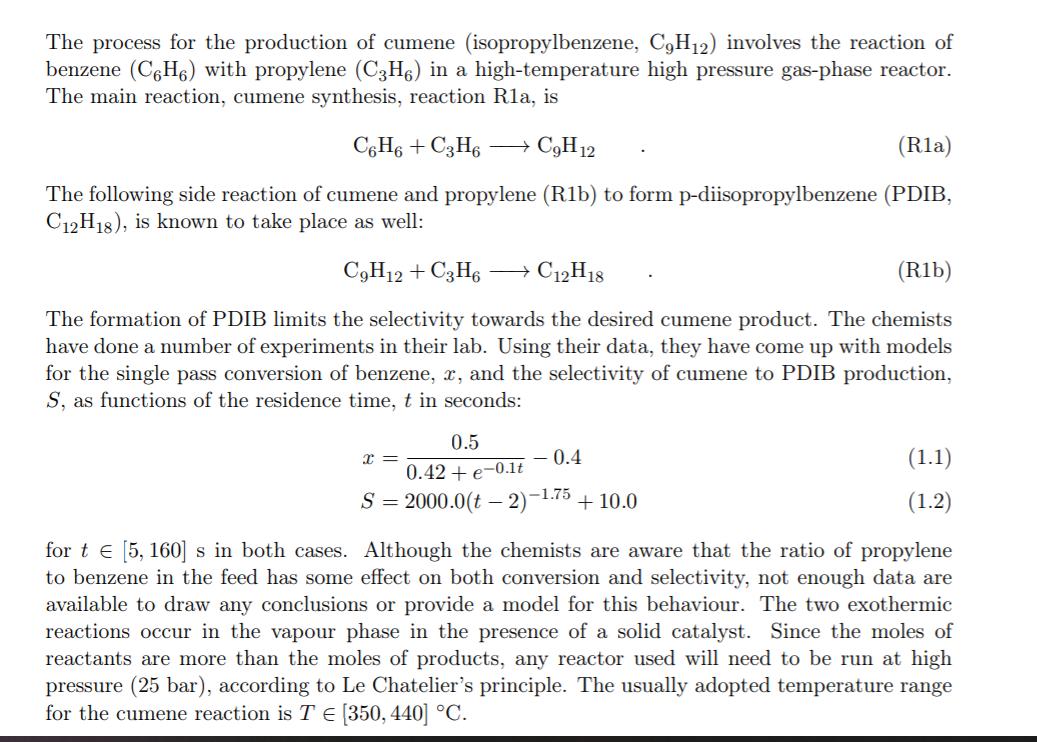 The process for the production of cumene | Chegg.com