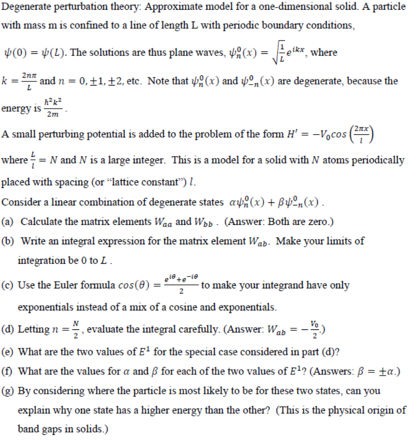 Solved Degenerate perturbation theory. Approximate model for | Chegg.com