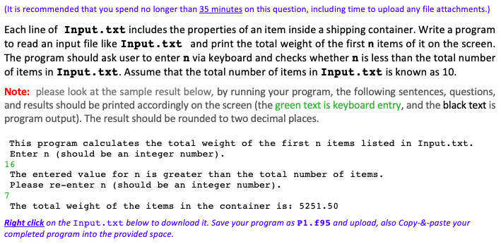 Solved Each line of Input. txt includes the properties of an | Chegg.com