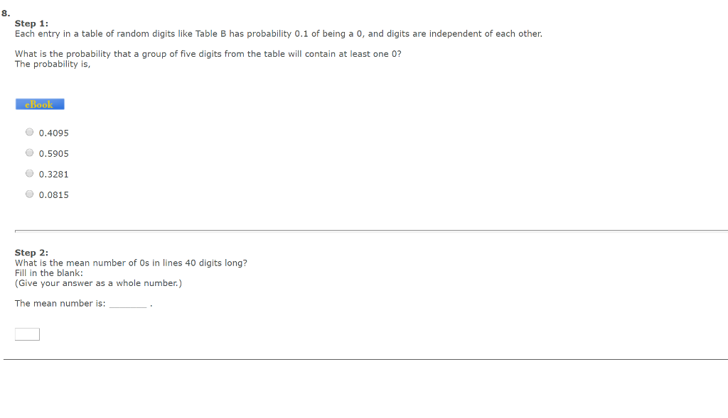 Solved 8. Step 1: Each entry in a table of random digits | Chegg.com