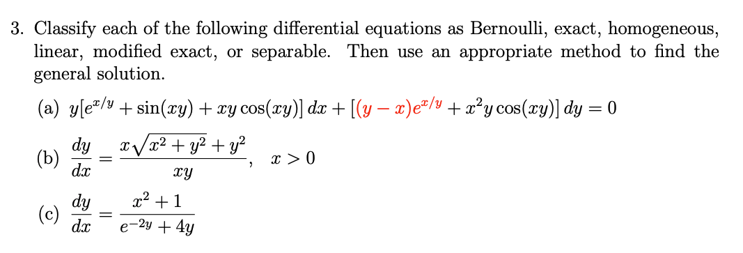 Solved Classify each of the following differential equations | Chegg.com
