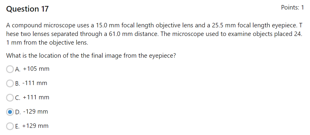 Solved Question 17 Points: 1 A compound microscope uses a | Chegg.com
