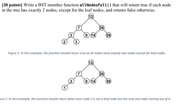 Solved [30 points) Write a BST member function | Chegg.com