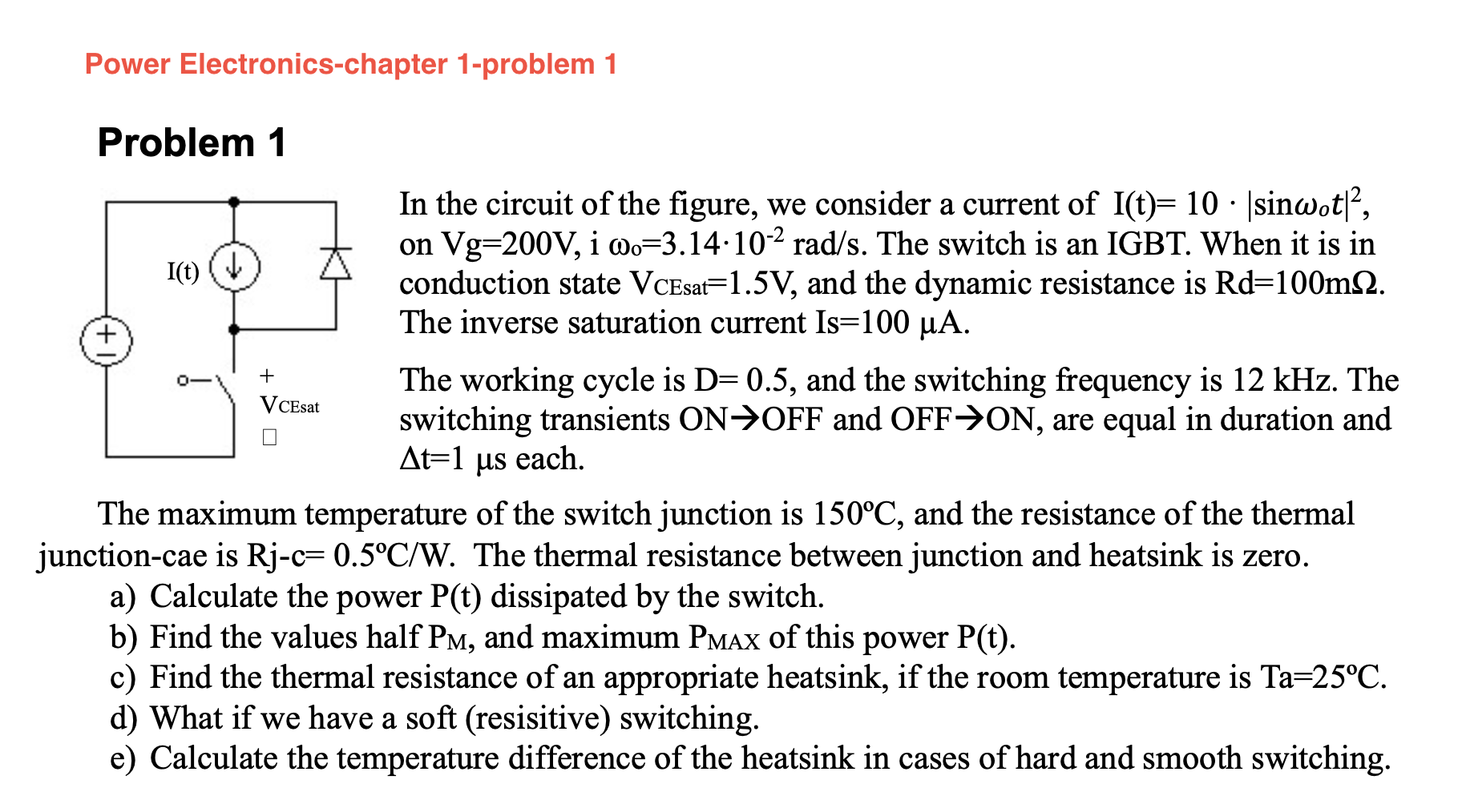 Solved Power Electronics-chapter 1-problem 1 Problem 1 In | Chegg.com