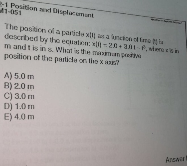 Solved The position of a particle x(t) as a function of time | Chegg.com