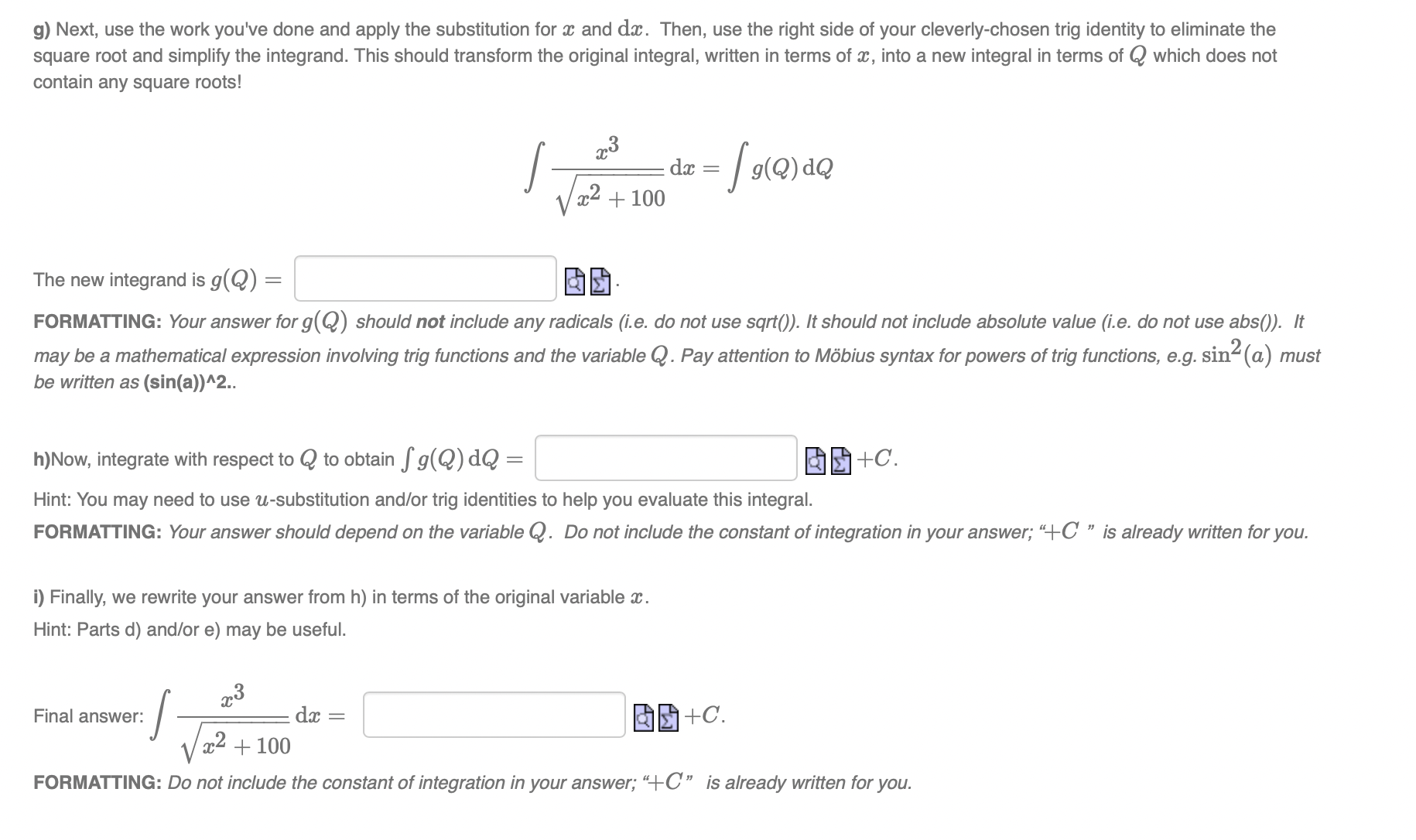 Solved ∫x2+100x3 dx a) First, select one of the following | Chegg.com