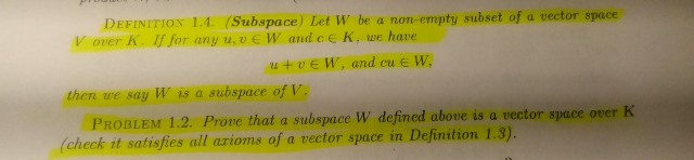 Solved DEFINITION 1.4. Subspace) Let w be a non-empty subset | Chegg.com
