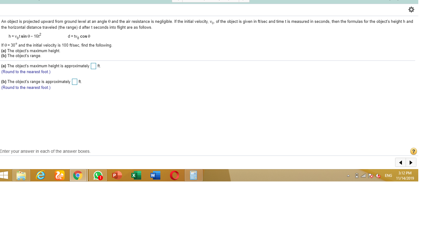 Solved An object is projected upward from ground level at an | Chegg.com
