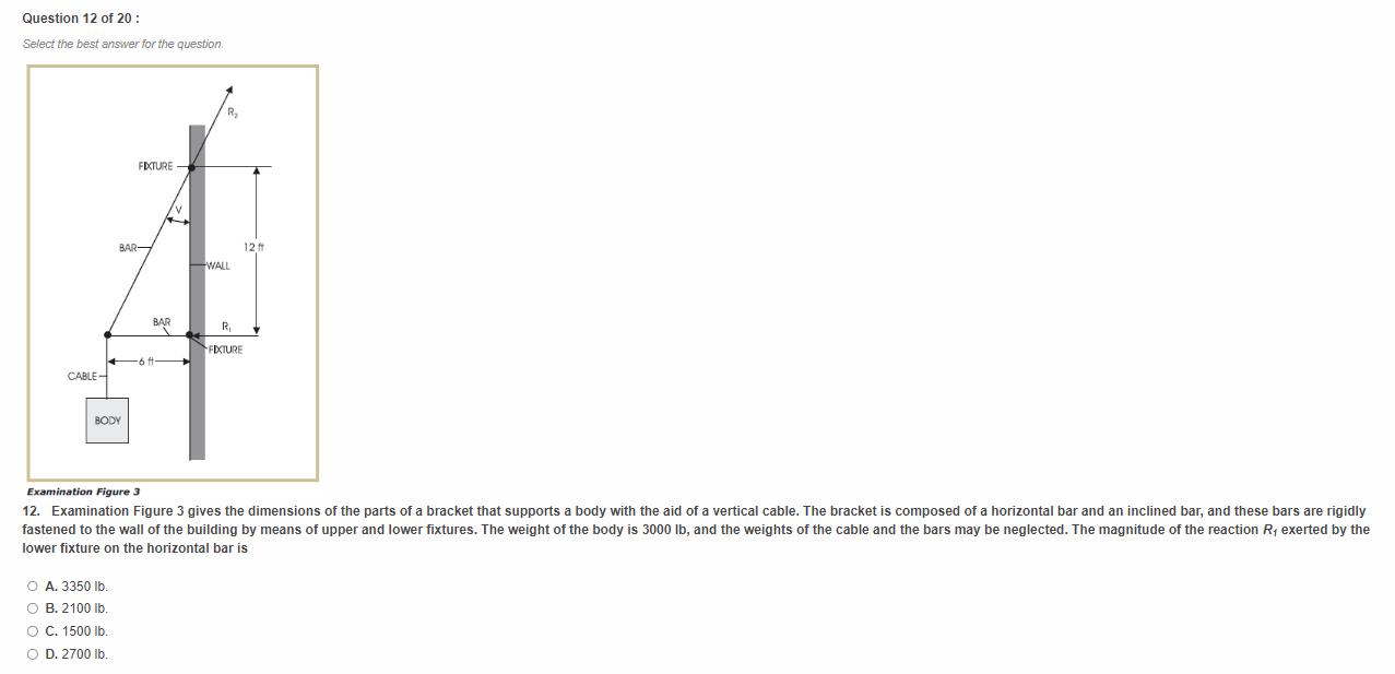 Solved Question 12 ﻿of 20 ﻿:Select the best answer for the | Chegg.com