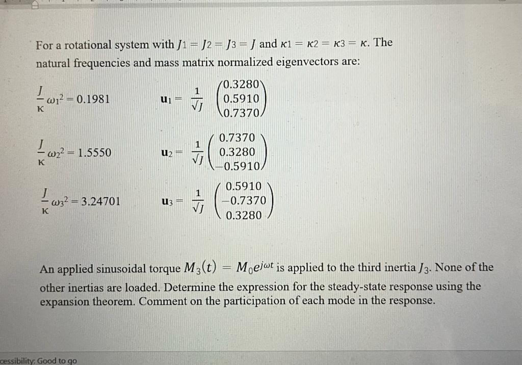 Solved An applied sinusoidal torque 𝑀3(𝑡) = 𝑀0𝑒𝑗𝜔𝑡 is | Chegg.com
