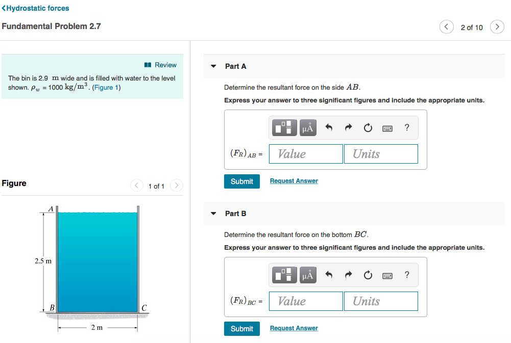 Solved Hydrostatic forces Fundamental Problem 2.7 2 of 10 > | Chegg.com
