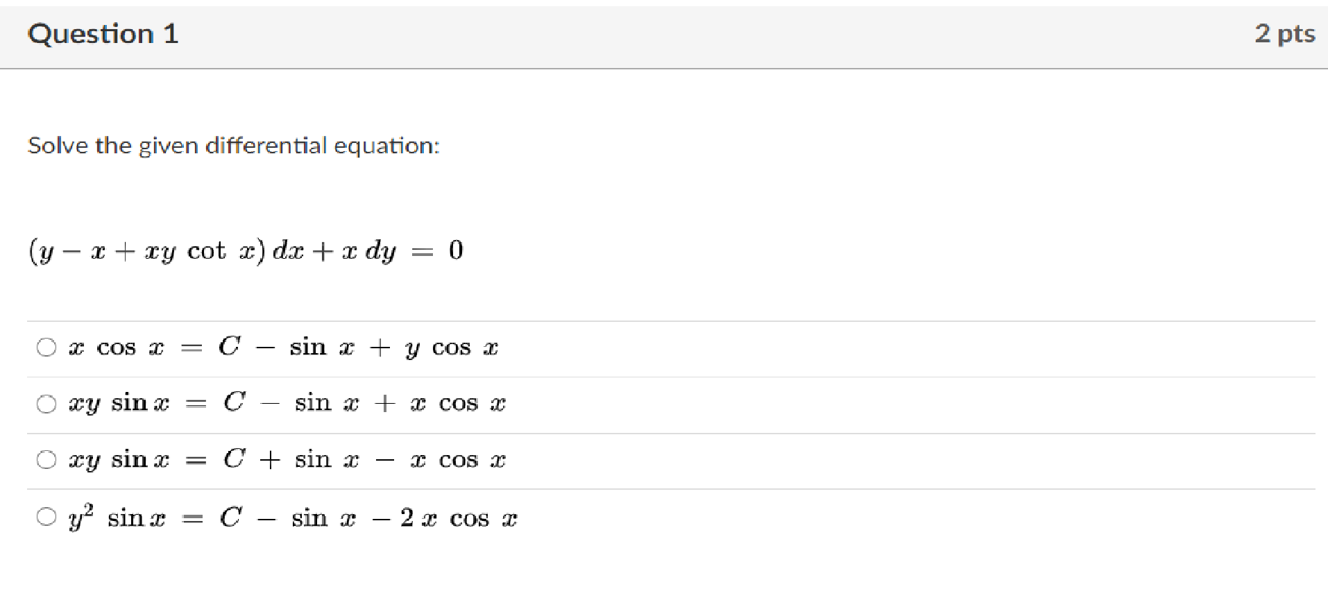 Solved Question 1 2 Pts Solve The Given Differential Chegg
