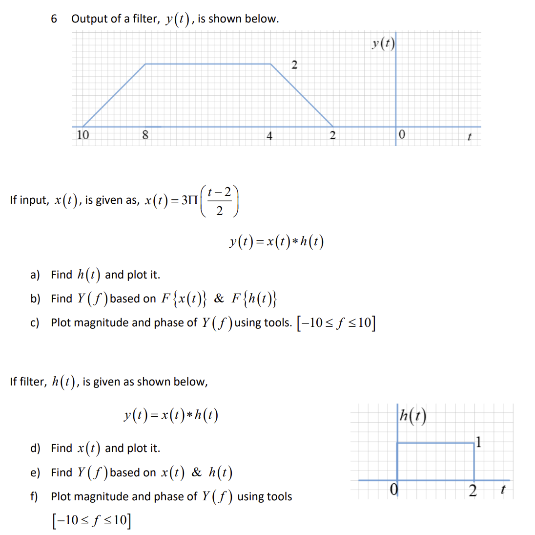 Solved 6 Output of a filter, y(t), is shown below. If input, | Chegg.com