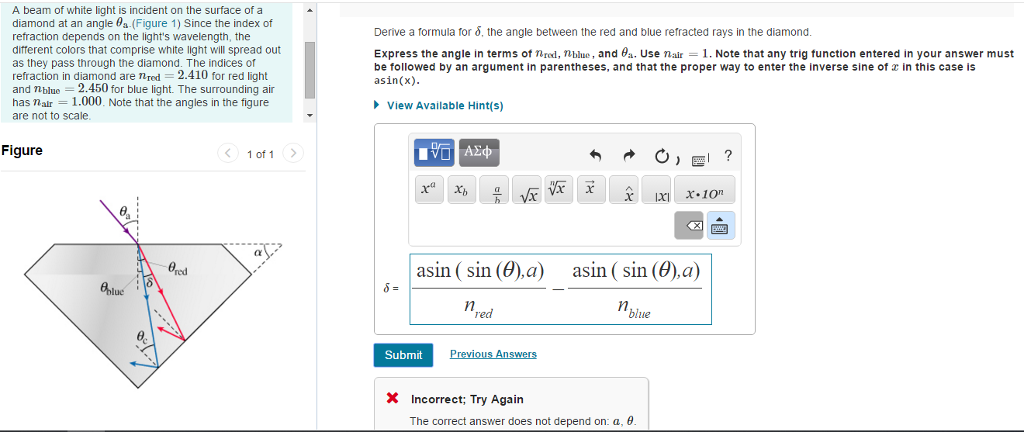 Solved A beam of white light is incident on the surface of a | Chegg.com