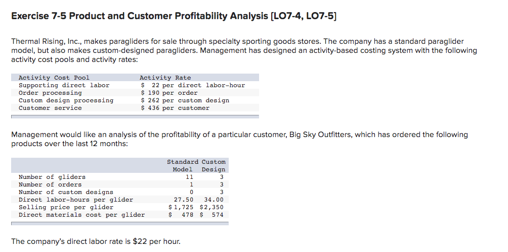 Solved Exercise 7-5 Product and Customer Profitability | Chegg.com