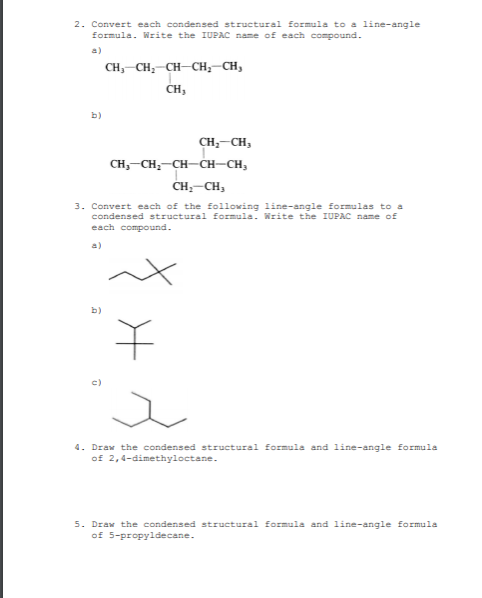 Solved 2. Convert each condensed structural formula to a | Chegg.com