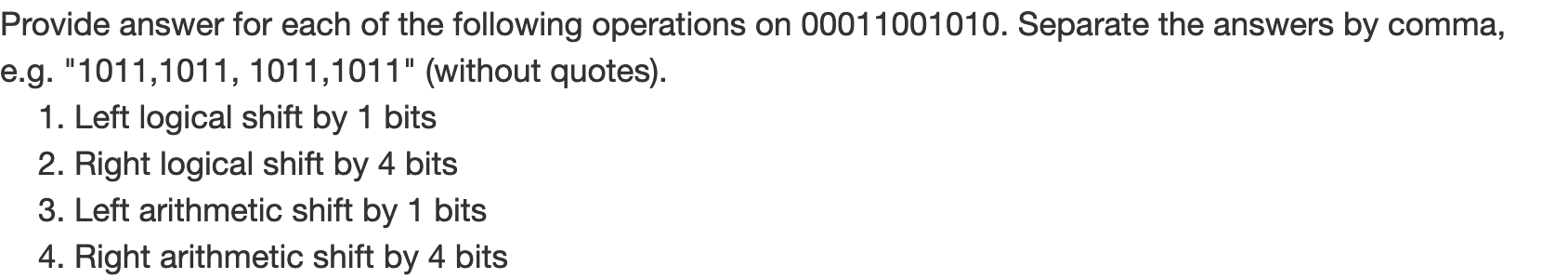 Solved Provide answer for each of the following operations | Chegg.com
