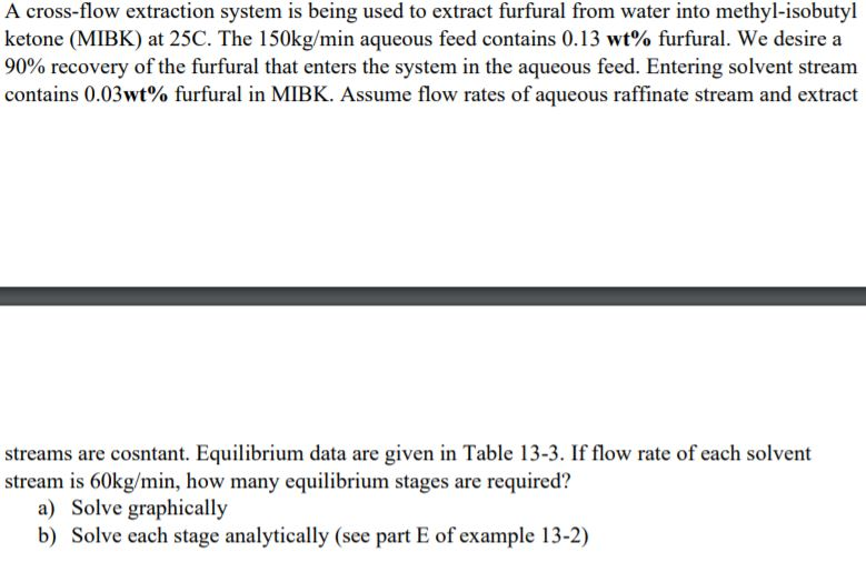 A cross-flow extraction system is being used to | Chegg.com