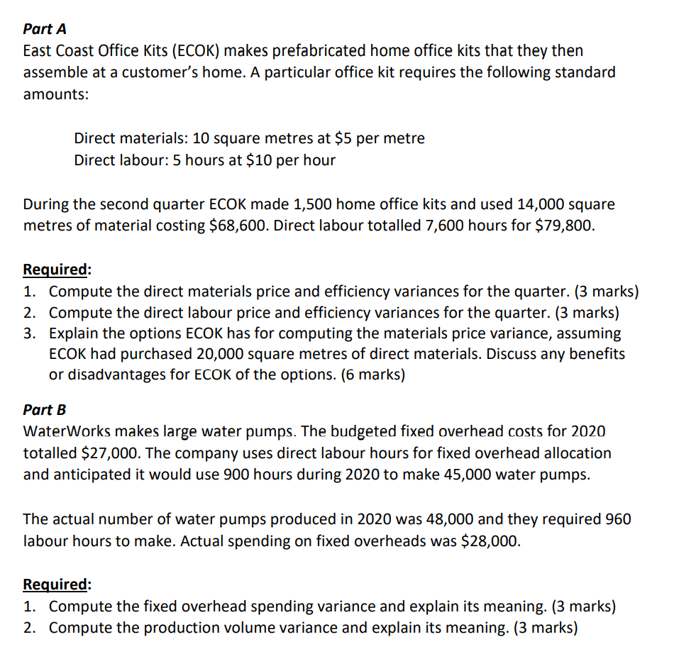 Solved Part A East Coast Office Kits (ECOK) makes | Chegg.com