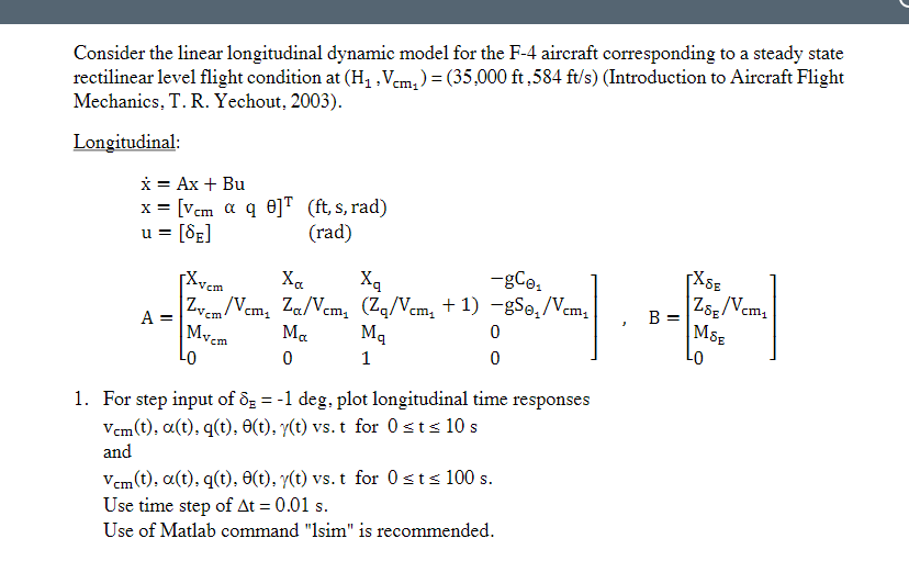 Consider the linear longitudinal dynamic model for | Chegg.com