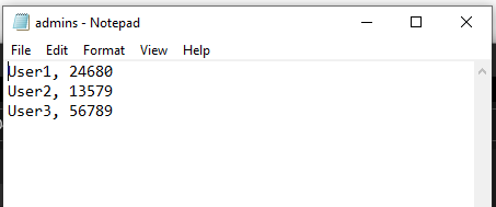 Solved х admins - Notepad File Edit Format View Help User1, | Chegg.com