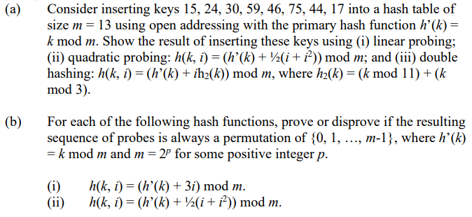 Solved (a) Consider inserting keys 15, 24, 30, 59, 46, 75, | Chegg.com